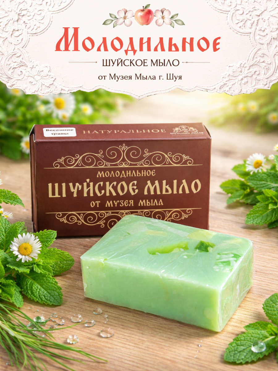 Мыло "Весенние травы" от Музея Мыла Молодильное ручной работы шуйское