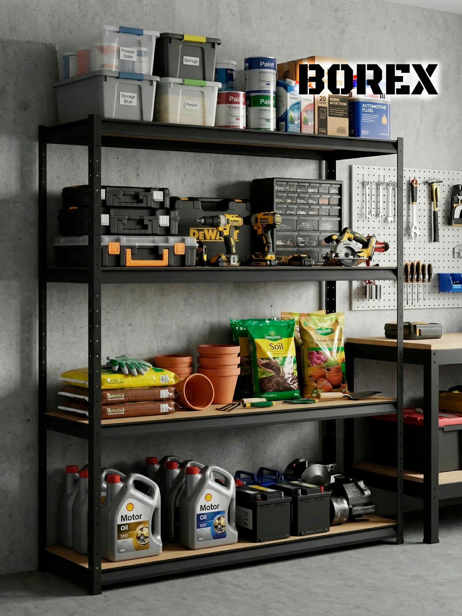 BOREX Стеллаж инструментальный 1500х500х2000 4 полки для гаража, для мастерской BOREX_STELLAG