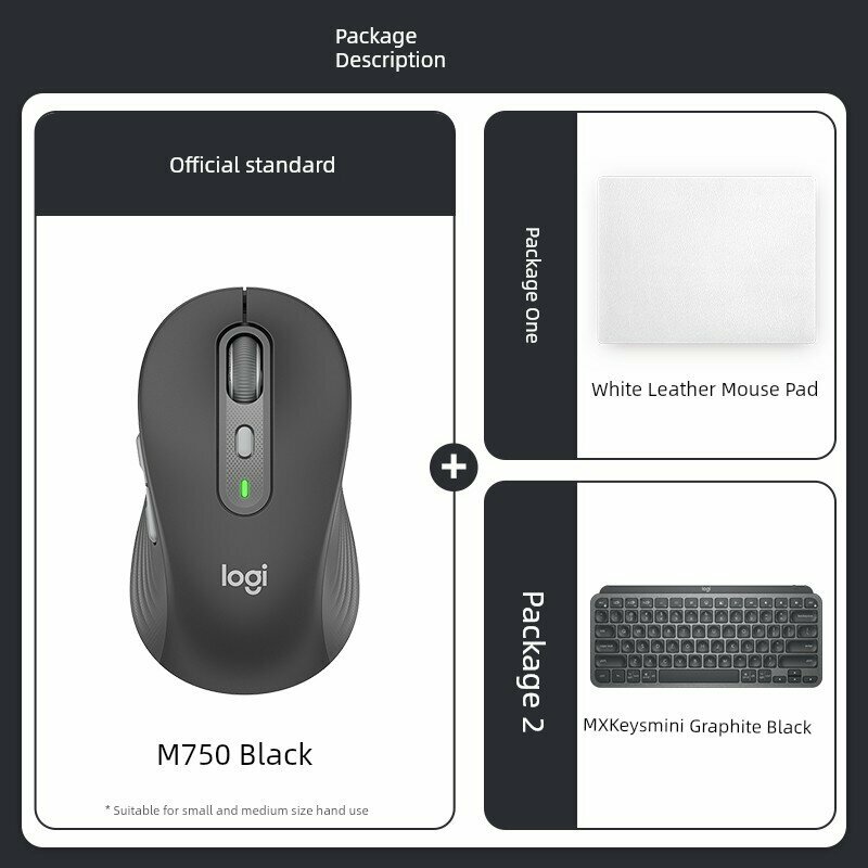 Logitech M750 Беспроводная мышь с технологией Bluetooth и BOLT, тихая офисная мышь для дома и работы, черный
