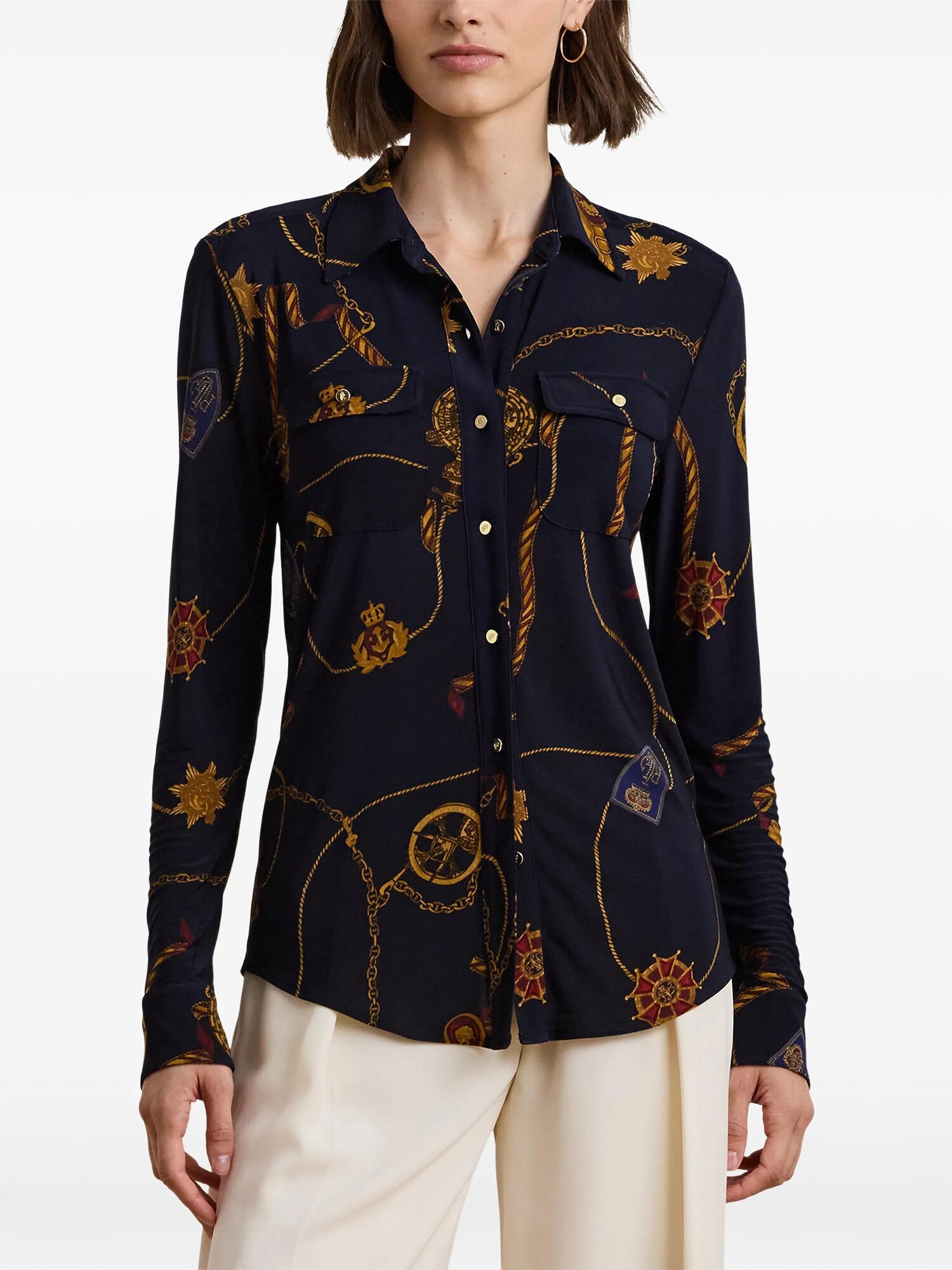 Рубашка Lauren Ralph Lauren Chain-print button-up shirt, размер 44, Синий принт — фото 1