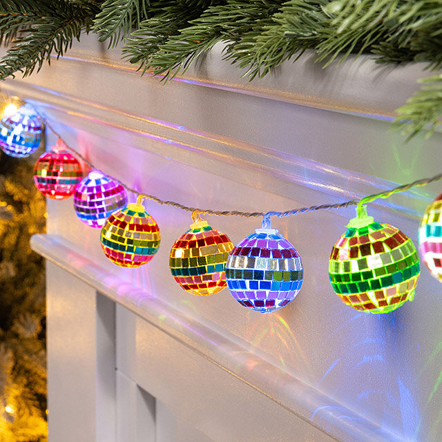 Светодиодная гирлянда Диско Шар - Colorful Mirror 1.5 м, 10 RGB LED ламп, таймер, на батарейках, Edelman (Эдельман), 1167044