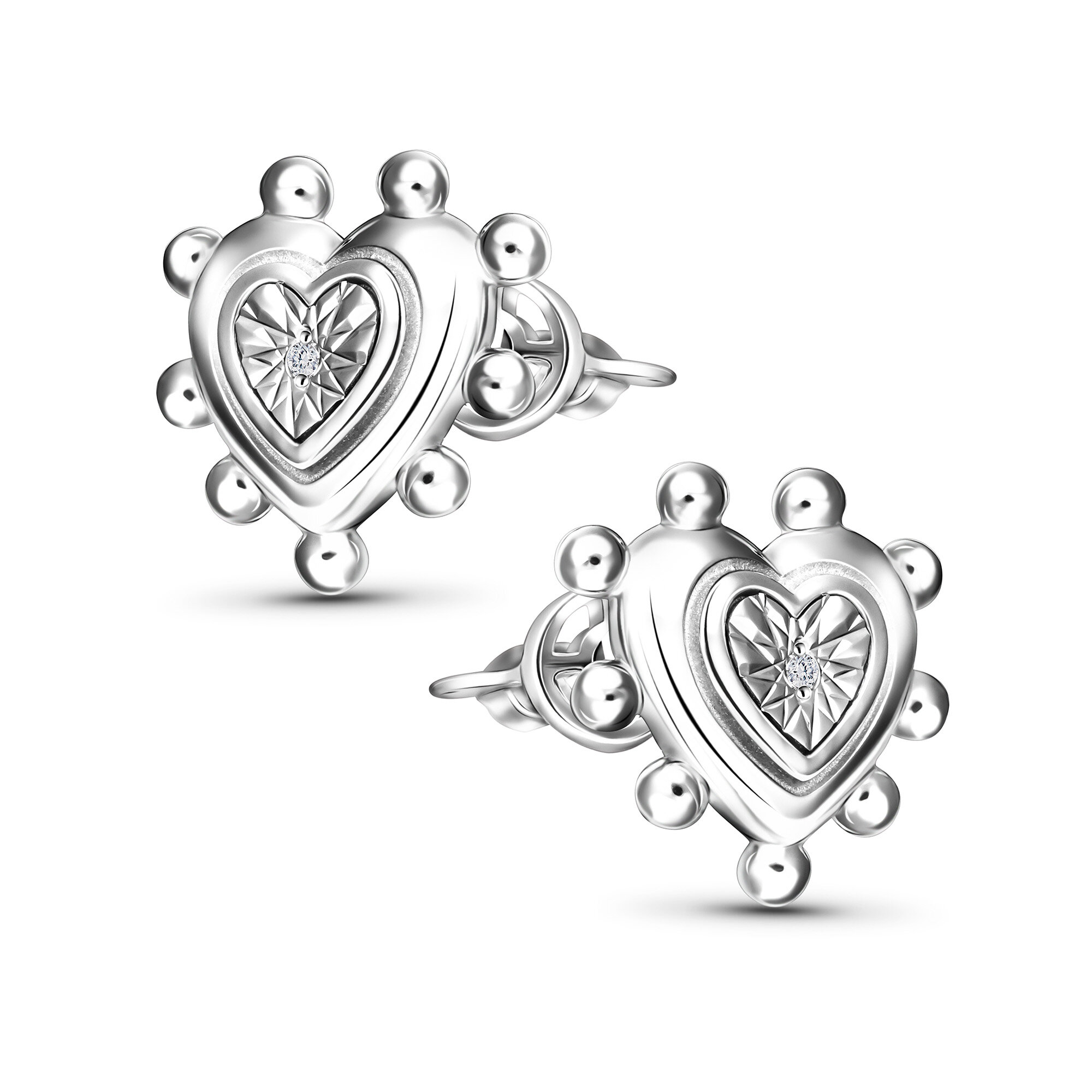 Серьги, серебро, 925 проба, родирование, бриллиант