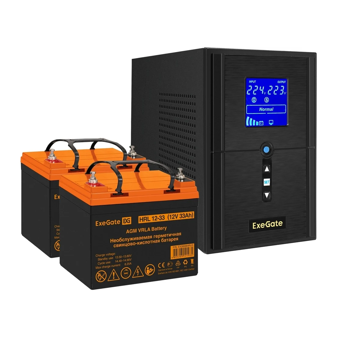 Комплект ИБП ExeGate EX295987RUS 1000 ВА/800 Вт + батарея 33Aч EX285664RUS 2шт (инвертор, синус) SineTow, черный