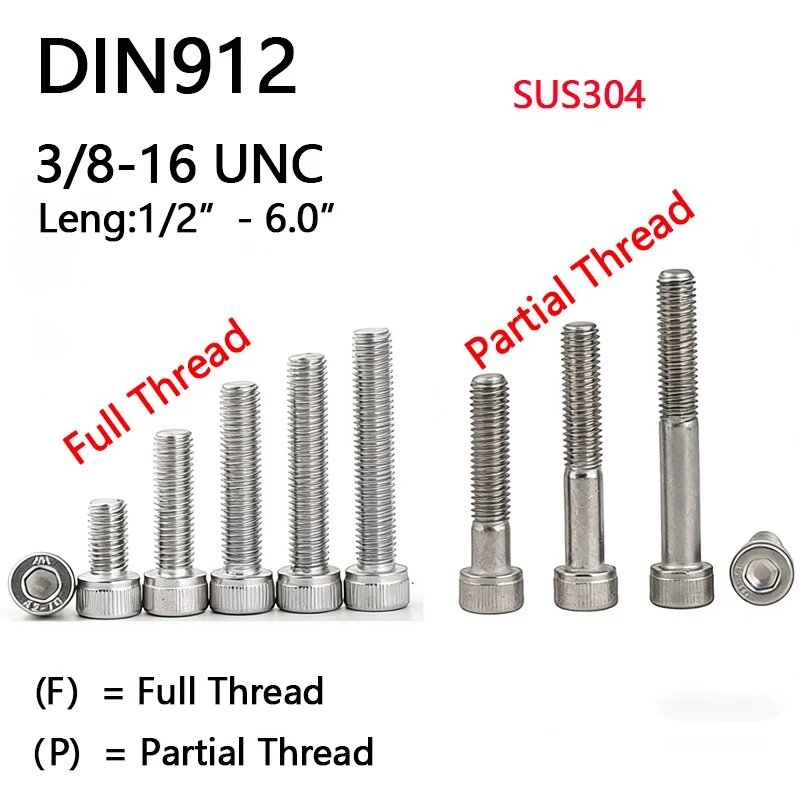 Винты AXK 3/8-16 UNC DIN912 из нержавеющей стали 2Pcs 2.0inch (F)