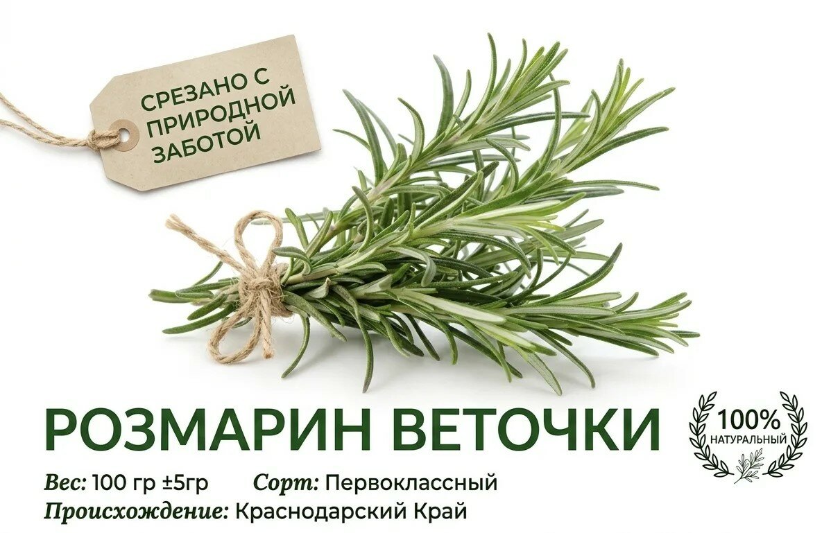 Розмарин свежий веточки Premium, ароматная специя для запекания , для мяса и рыбы, 50 грамм
