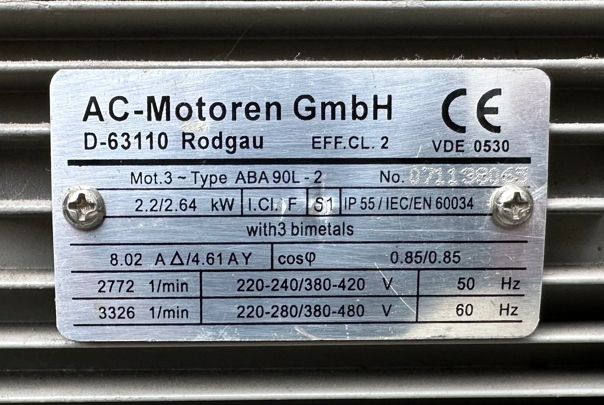 Электродвигатель AC-Motoren GmbH D63110 Rodgau ABA90L-2, 2,2 кВ