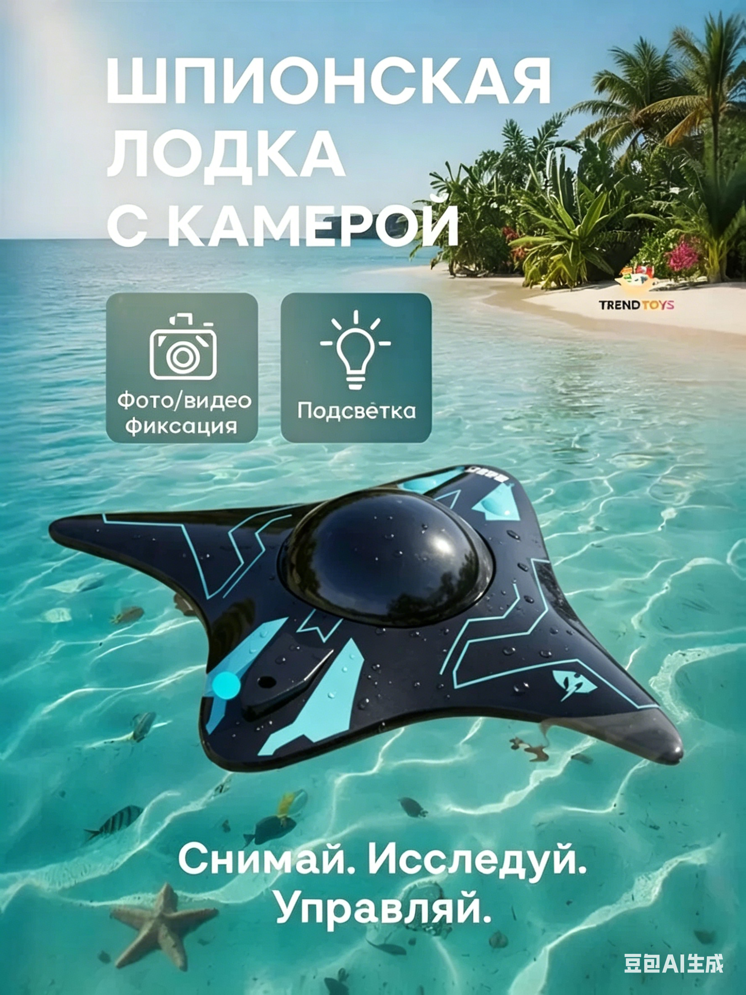 Wi-Fi радиоуправляемый скат с видеокамерой, подводная съемка, детская водная игруш