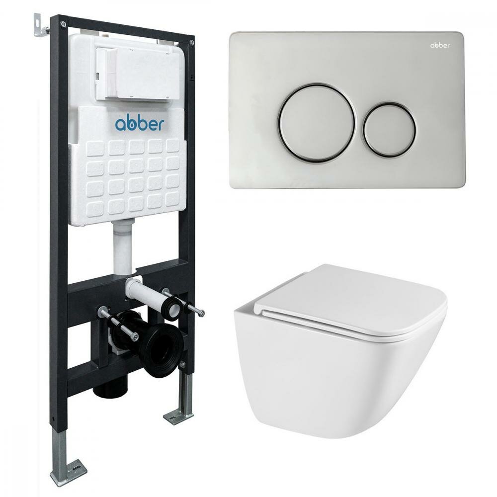Инсталляция с унитазом комплект Abber Rechteck AC1220TC-AC0105-AC0121 белый, с сиденьем микролифт и кнопкой смыва хром
