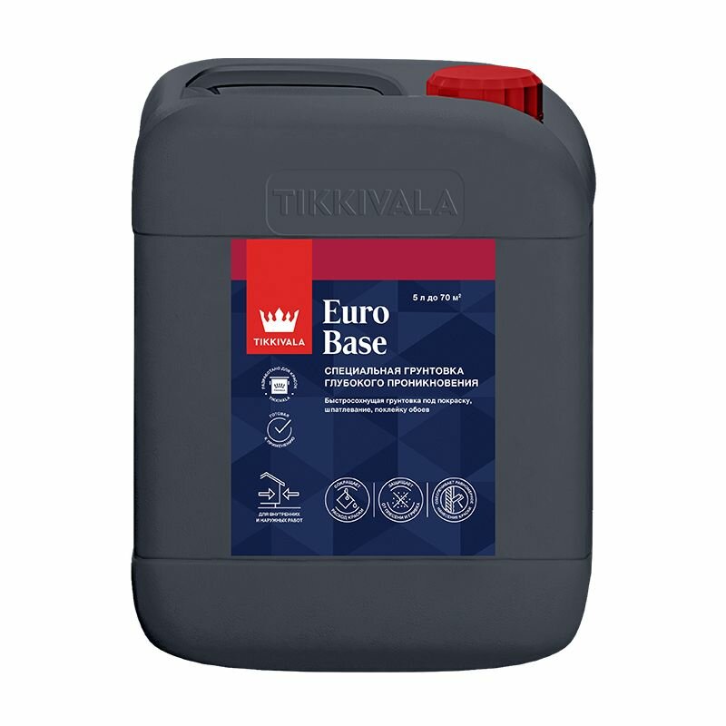 Грунтовка Tikkivala Euro Base, 5л, готовая к применению, быстросохнущая, защищает от плесени и грибка, для внутренних работ (Tikkurila)