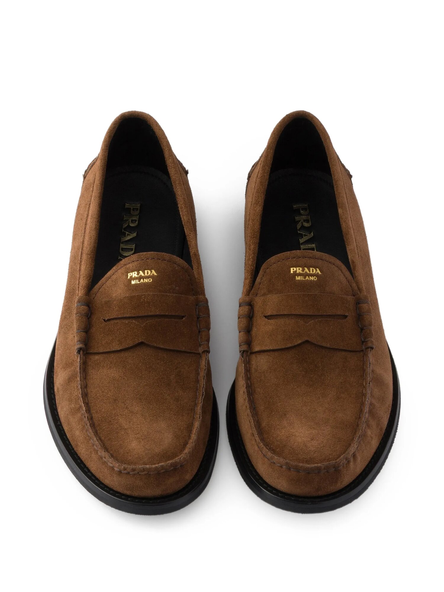 Лоферы Prada Vintage-effect suede loafers, размер 9.5 UK, brown — фото 1