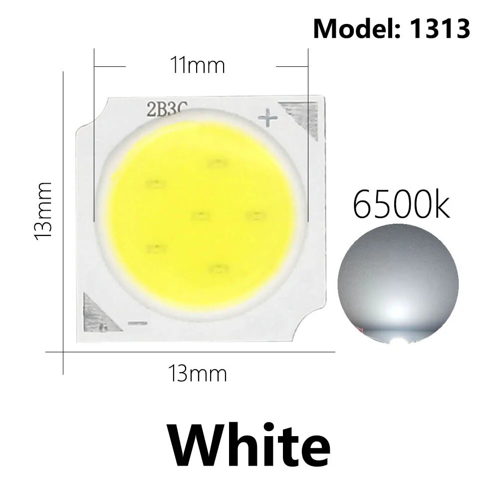 Светодиодные чипы COB 3Вт/5Вт/7Вт/10Вт 13мм 1313 6500K 10pcs, 10W 250mA DC30-32V