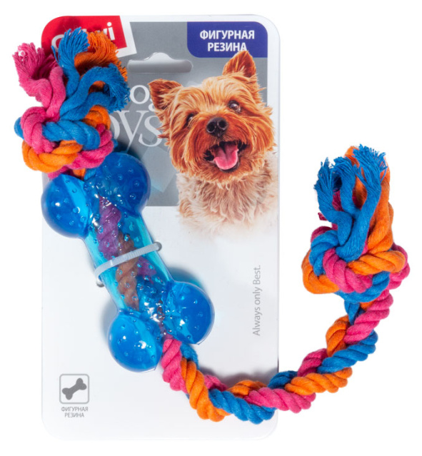 Игрушка для собак GiGwi / ГиГви Dog Toys косточка резиновая на верёвке малая, размер 26см / зоотовары для животных