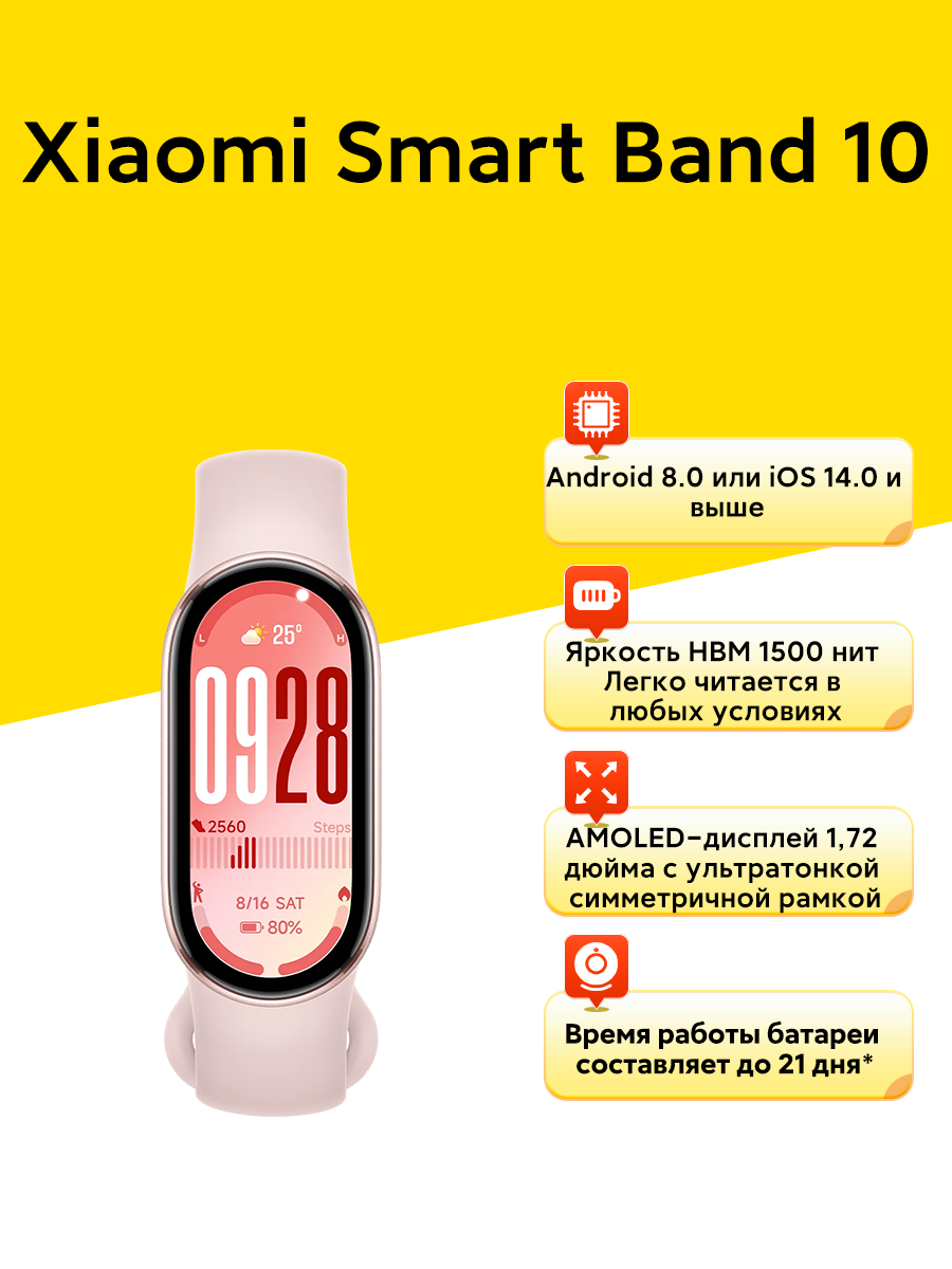 Фитнес-браслет Xiaomi Smart Band 10 EAC, Mystic Rose, Розовый, 1,72"