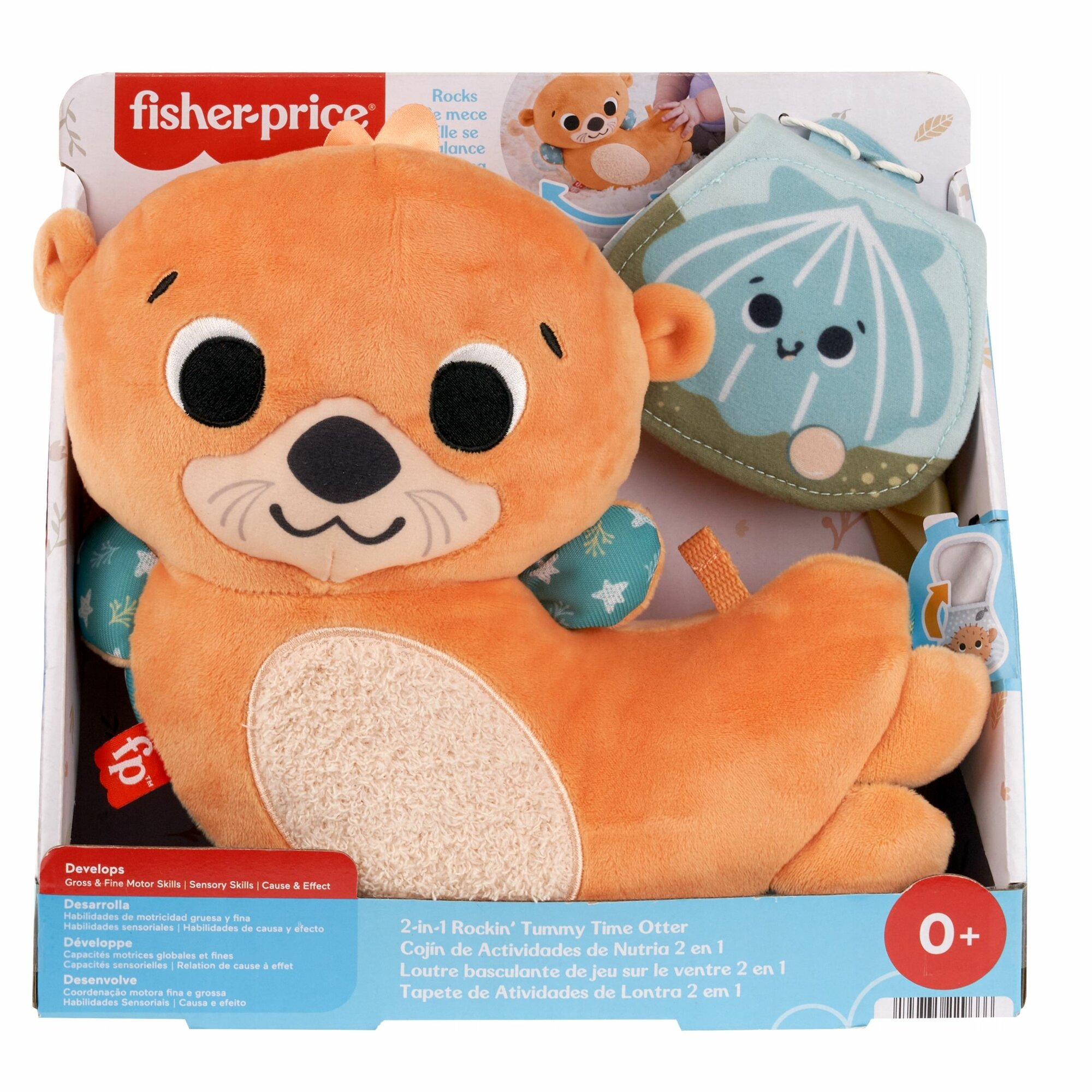 Сенсорная игрушка Fisher-Price - Мягкая игрушка Rocking Otter "Выдра" 2-в-1 с зеркалом и звенящими элементами, +0 мес. - Фишер Прайс HXG96