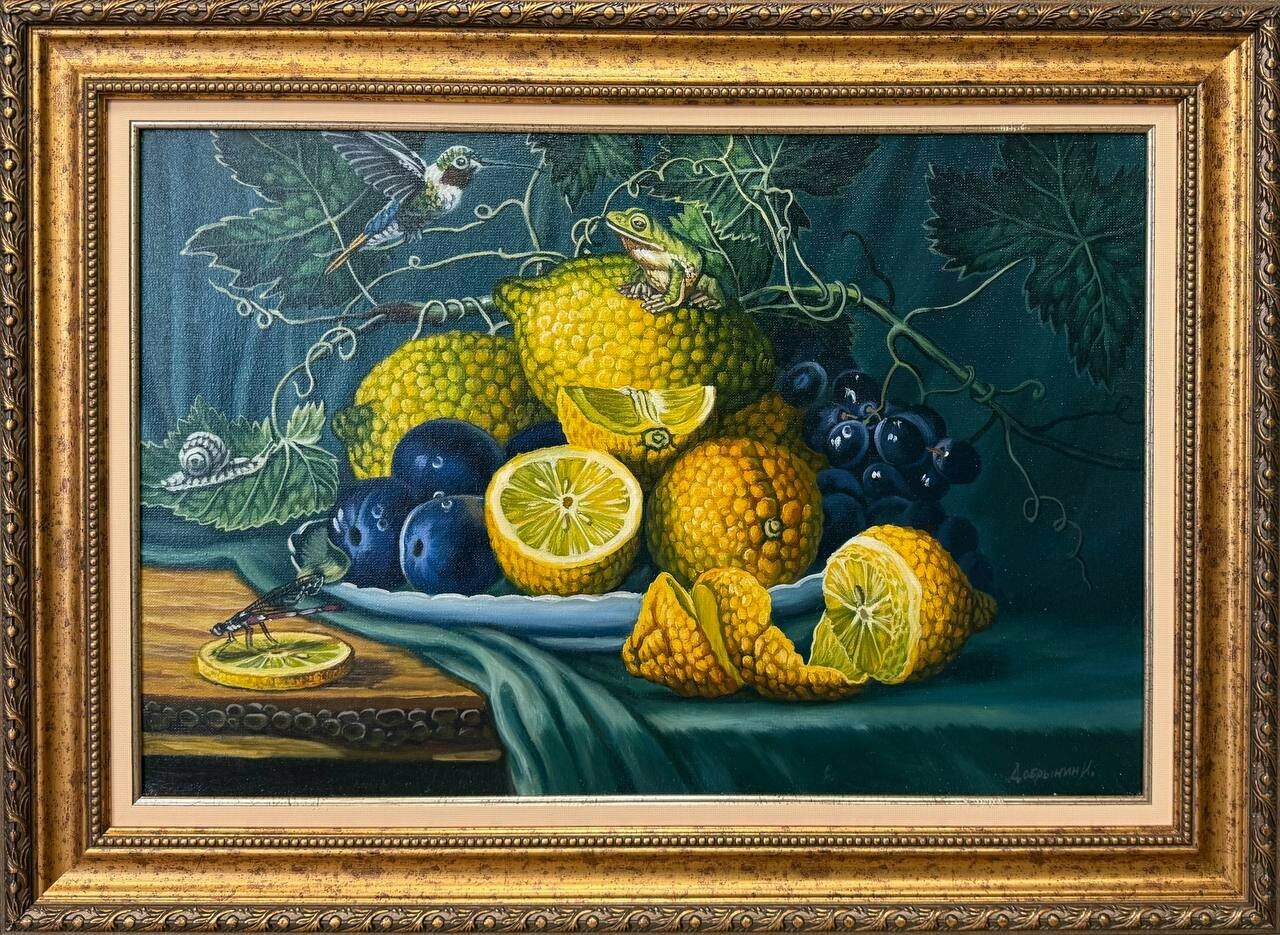 Картина маслом, натюрморт "Натюрморт с лимонами". Холст/Масло, 2026. Размер 40х60. Автор Добрынин И.