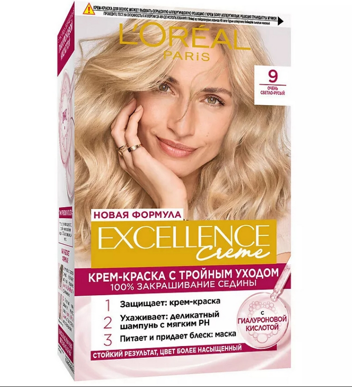 L'Oreal Paris Крем-краска для волос Excellence Тон 9 Очень светло-русый, 192 гр/