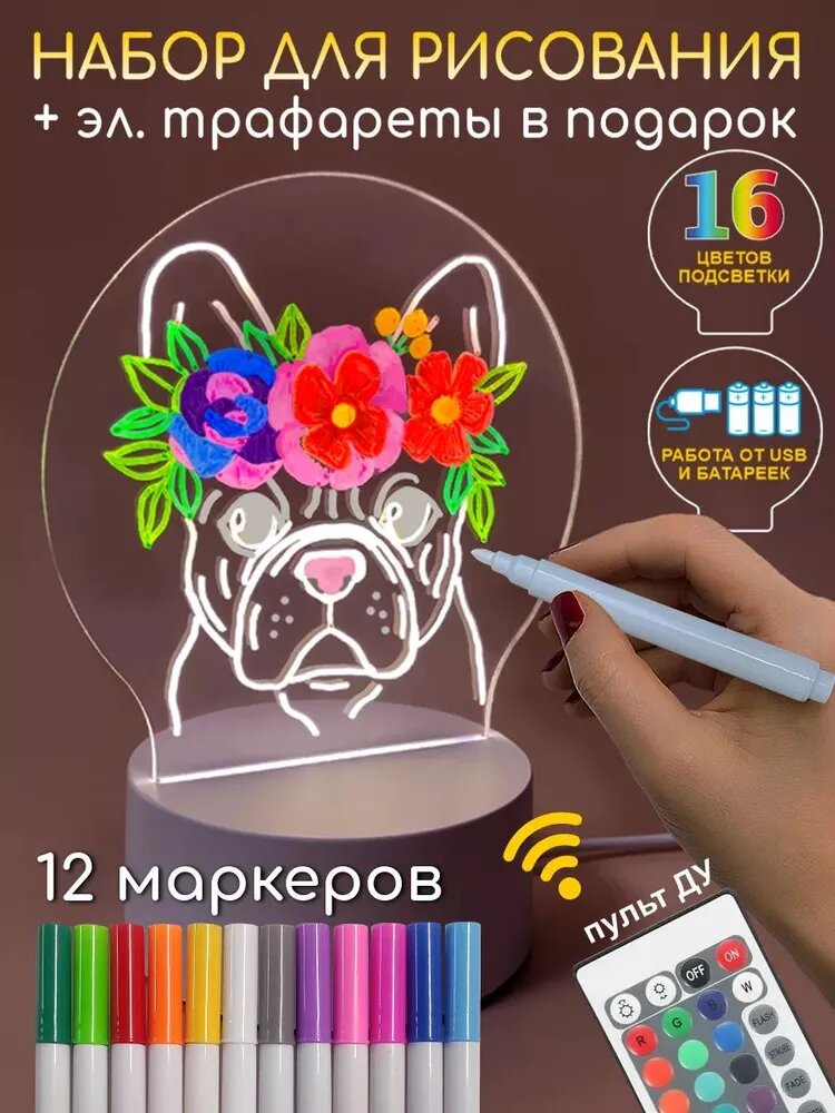 Подарочный набор для рисования маркерами на стекле, ночник с маркерами, подарок на новый год и др мальчику и девочке, подростку
