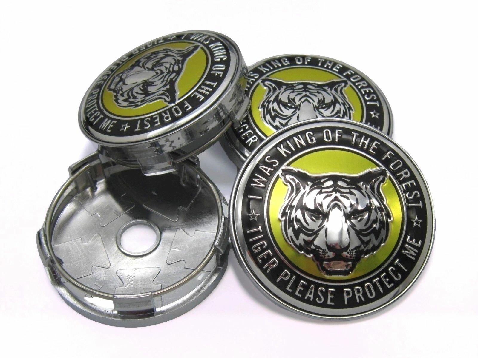 Колпачки заглушки на литые диски TIGER chrome/gold 60/56/9 мм, комплект 4 шт.