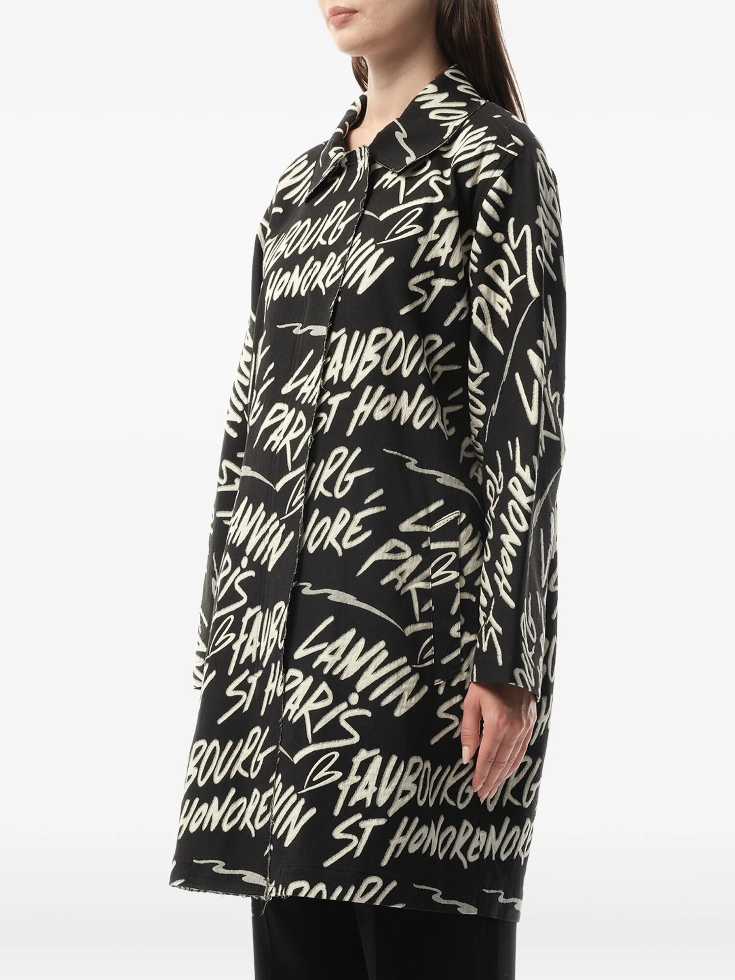 Пальто Lanvin Graphic-print lapel-collar coat, размер 36, black / black — фото 1