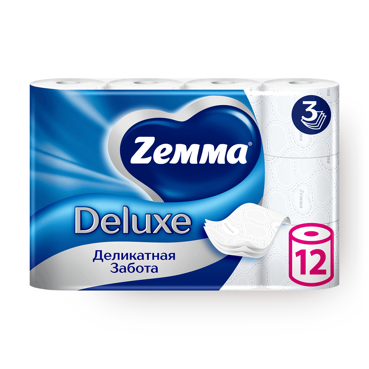 Туалетная бумага Zemma Deluxe, 3 слоя, белая, без запаха, тиснение