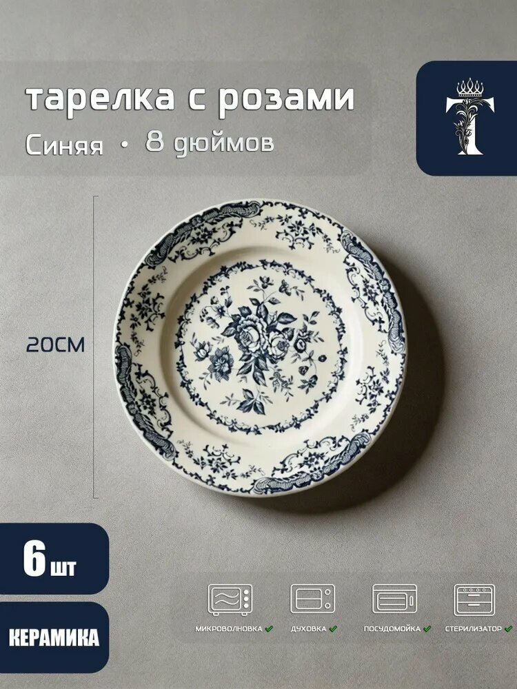 Набор тарелок 20 см 6 шт синий