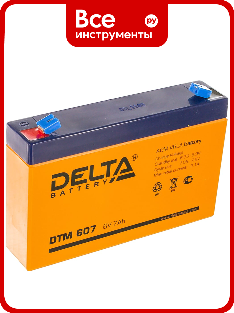 Аккумуляторная батарея Delta DTM 607, для эксплуатации, использования в переносных прямая полярность технология