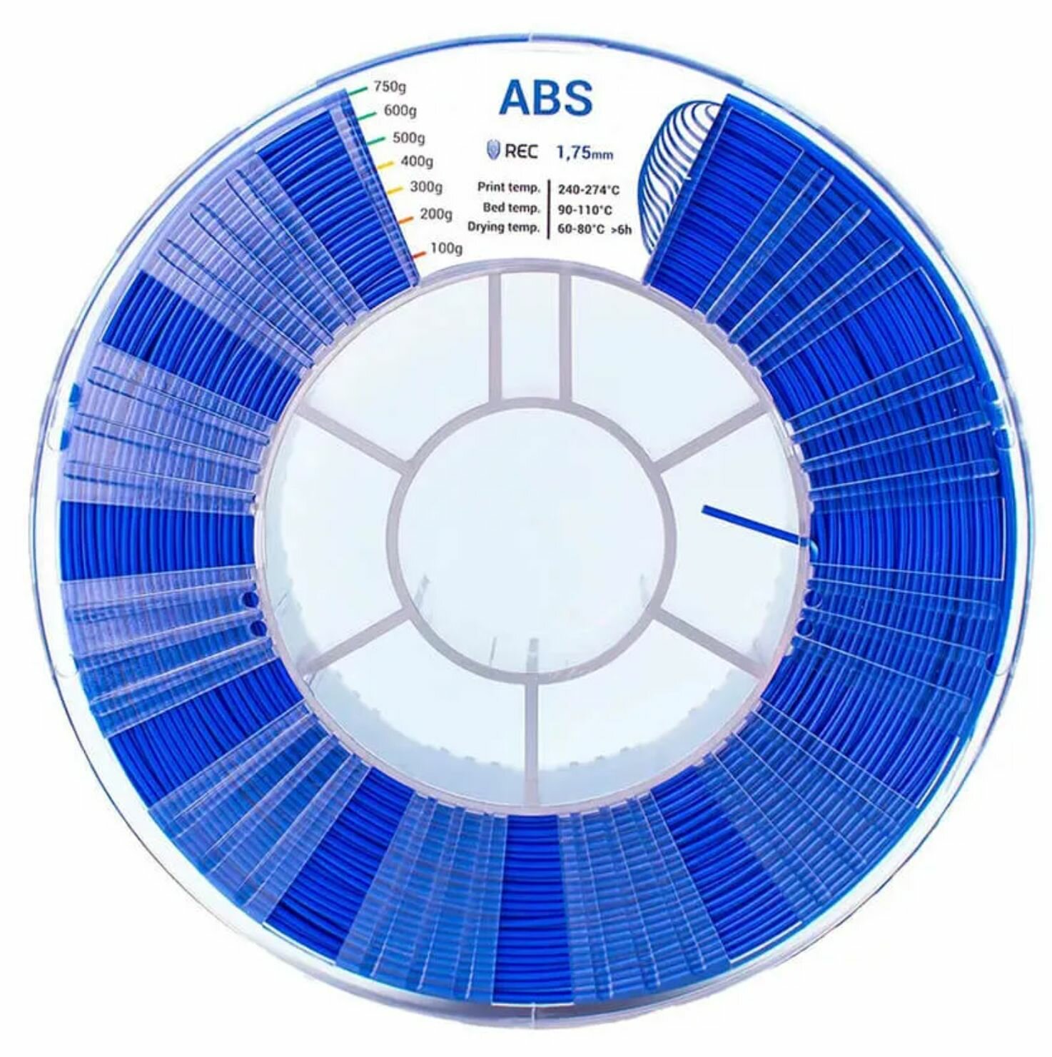 Катушка пластика REC ABS 1.75мм 0,75 кг, синяя