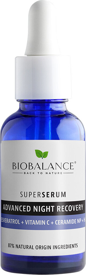BIOBALANCE Сыворотка для лица с церамидами и ресвератролом Super Serum Overnight Recovery Ceramide + Resveratrol 15ml