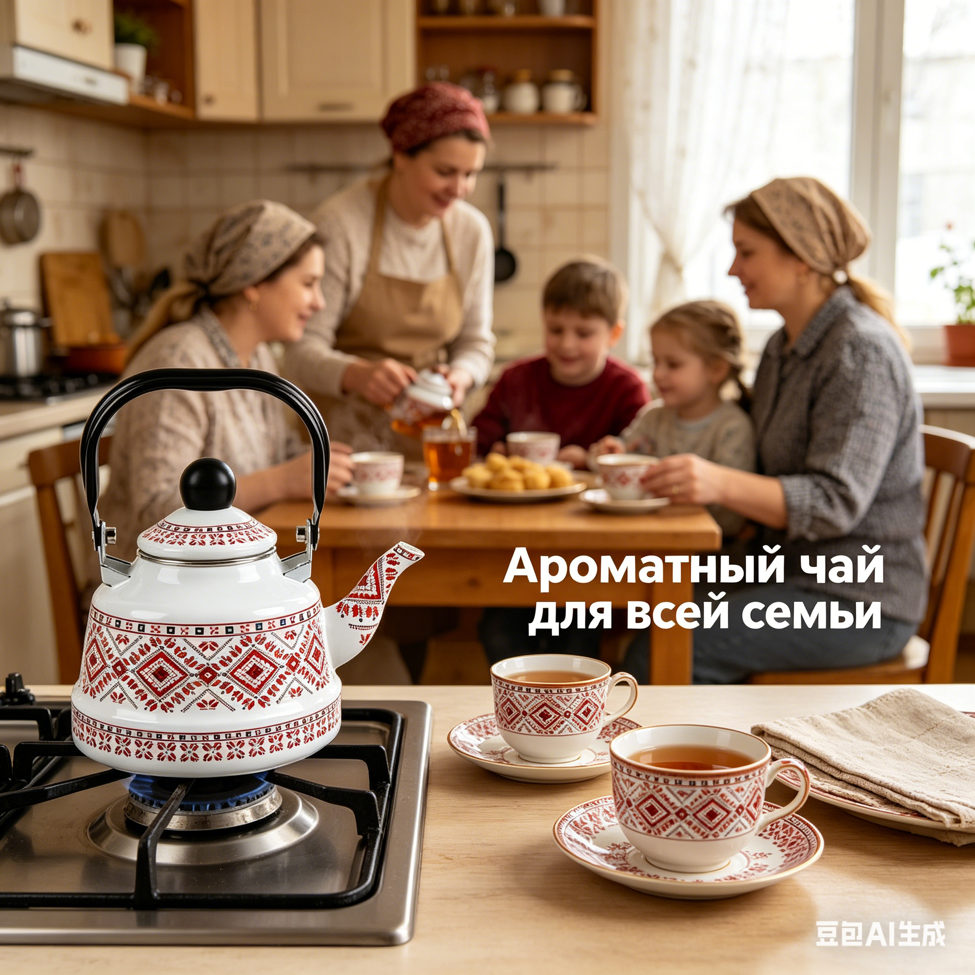 Бытовой эмалированный чайник, современный и простой, 2,5 литра, с красивым рисунком, красный