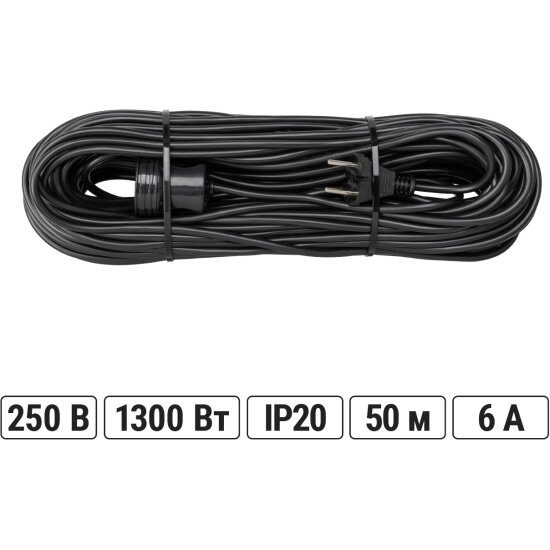 Удлинитель-шнур силовой Tdm Electric Народный ПВС 1300 Вт б/з, 50м, штепс. гнездо, SQ1307-0205