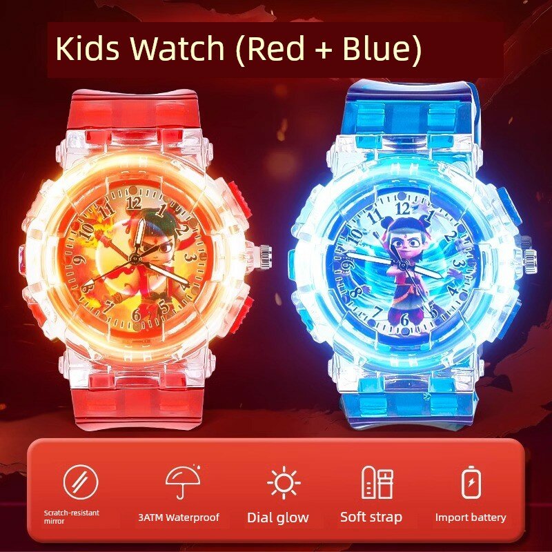 Nezha LED-часы для мальчиков 3-6 лет, водонепроницаемые, ударопрочные, импортный механизм, мягкий ремешок, подарок на