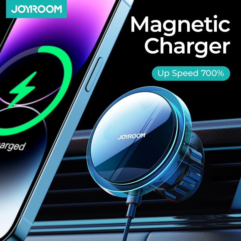 Магнитный автомобильный держатель для телефона Joyroom, беспроводное зарядное устройство для iPhone 15 14 13 Pro Max, быстрая зарядка, автомобильный держатель зарядного устройства с синей подсветкой