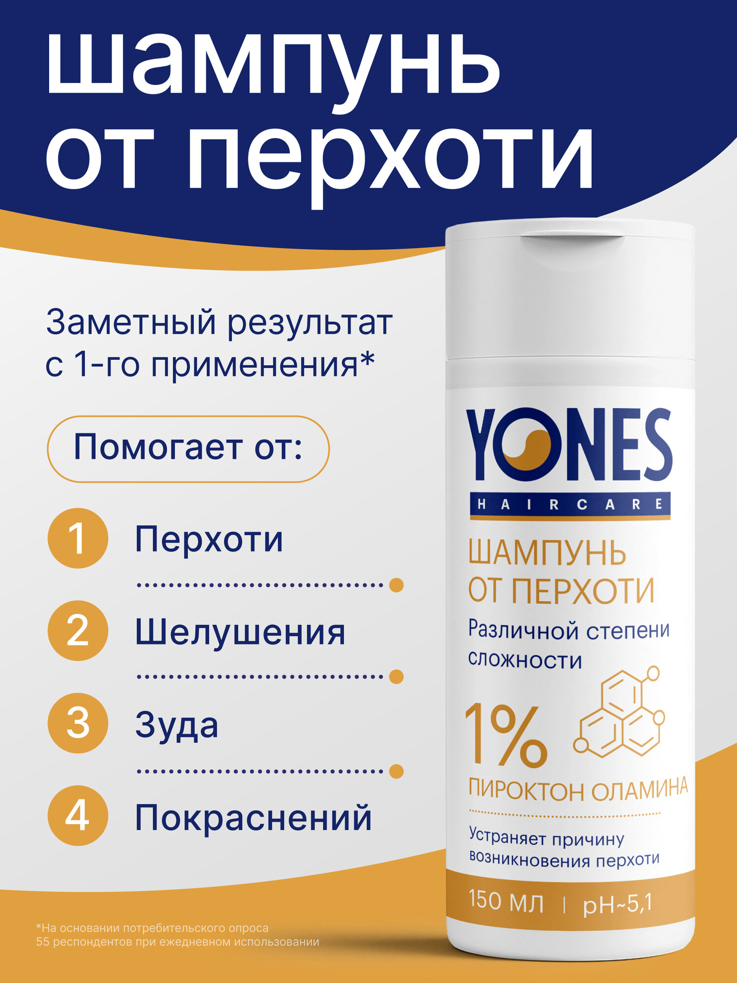 Yones шампунь от перхоти и выпадения волос с пироктон оламином 1%