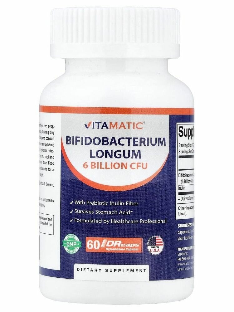 Vitamatic, бифидобактерии лонгум (Bifidobacterium Longum), 60 капсул (США)
