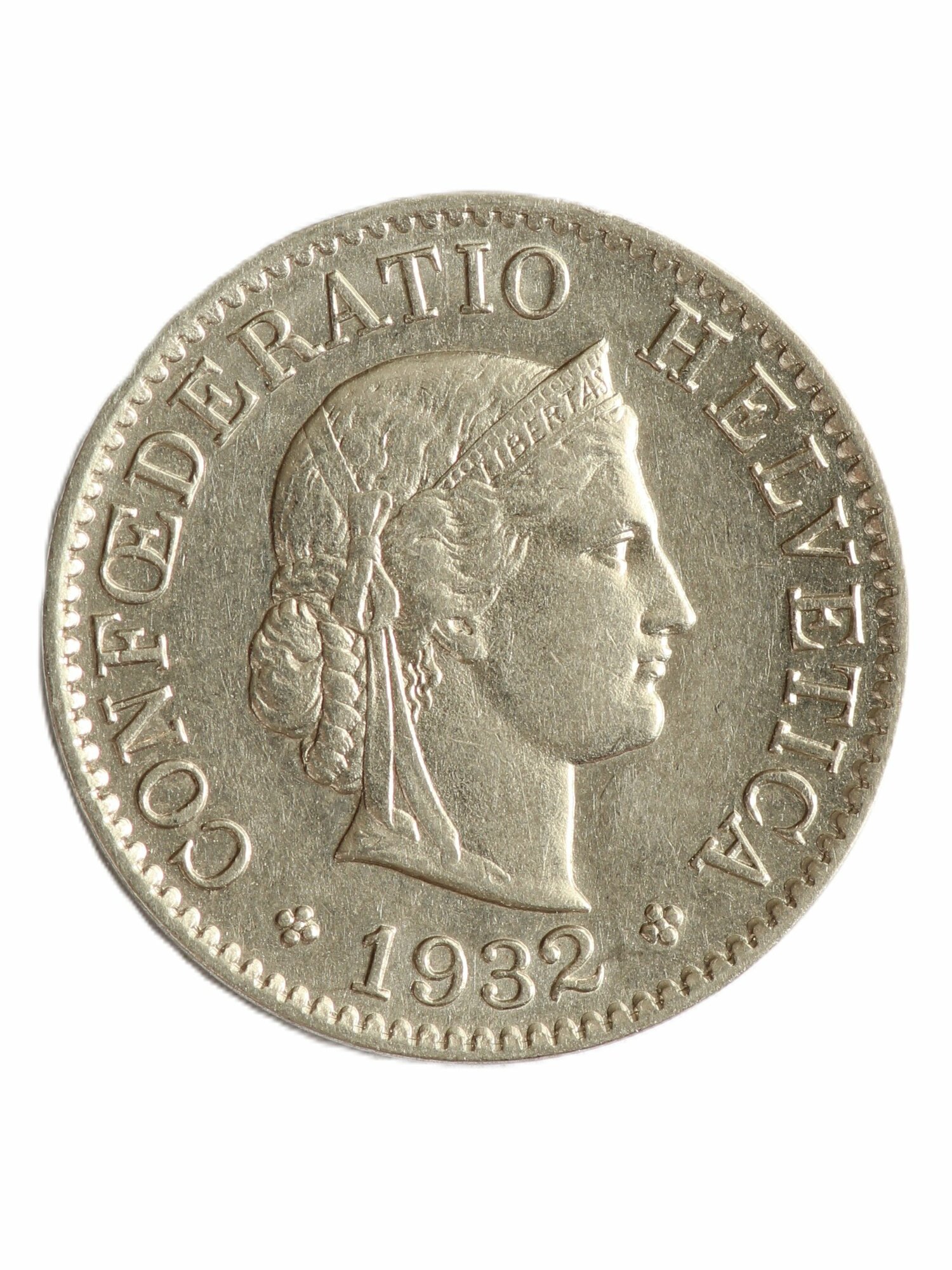 Подлинная монета 5 раппенов Швейцарии 1932 года