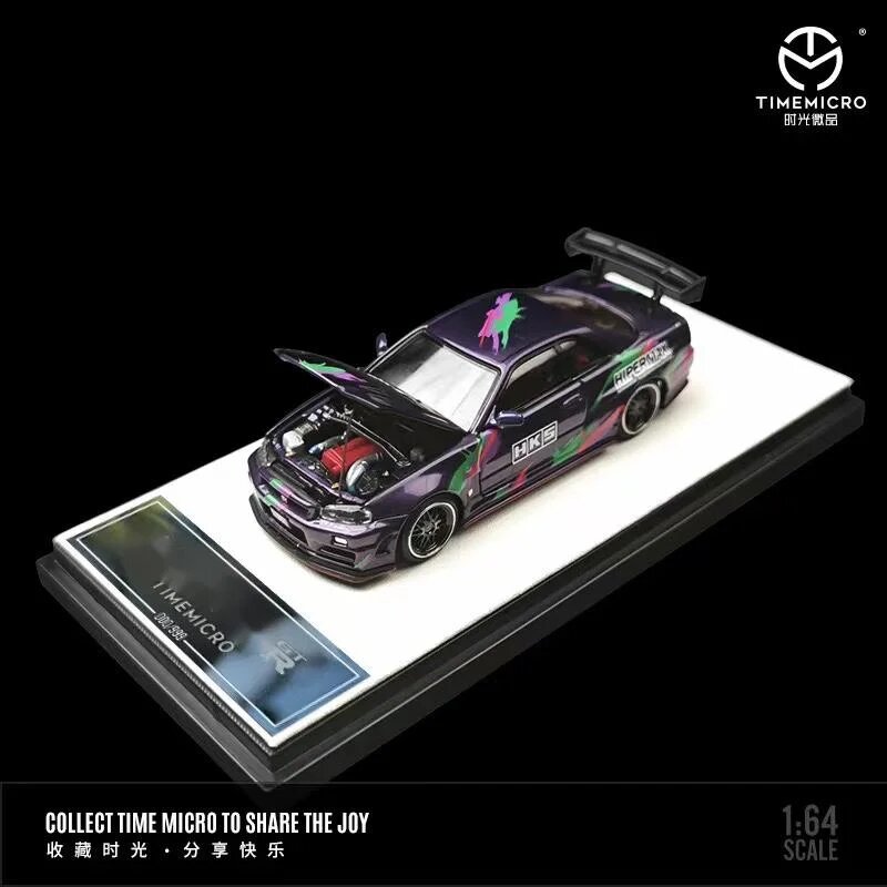 Модель TimeMicro Nissan Skyline GTR R34, 1:64, R34hks Purple