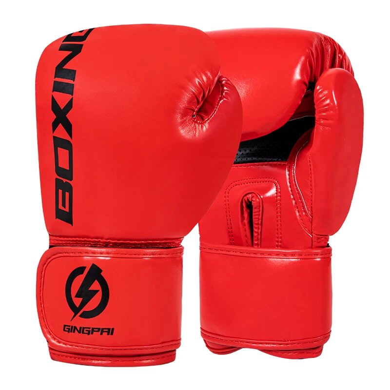 GINGPAI Боксерские перчатки 4/6/8/10/12 унций 10oz, Красный, SD BOX Red
