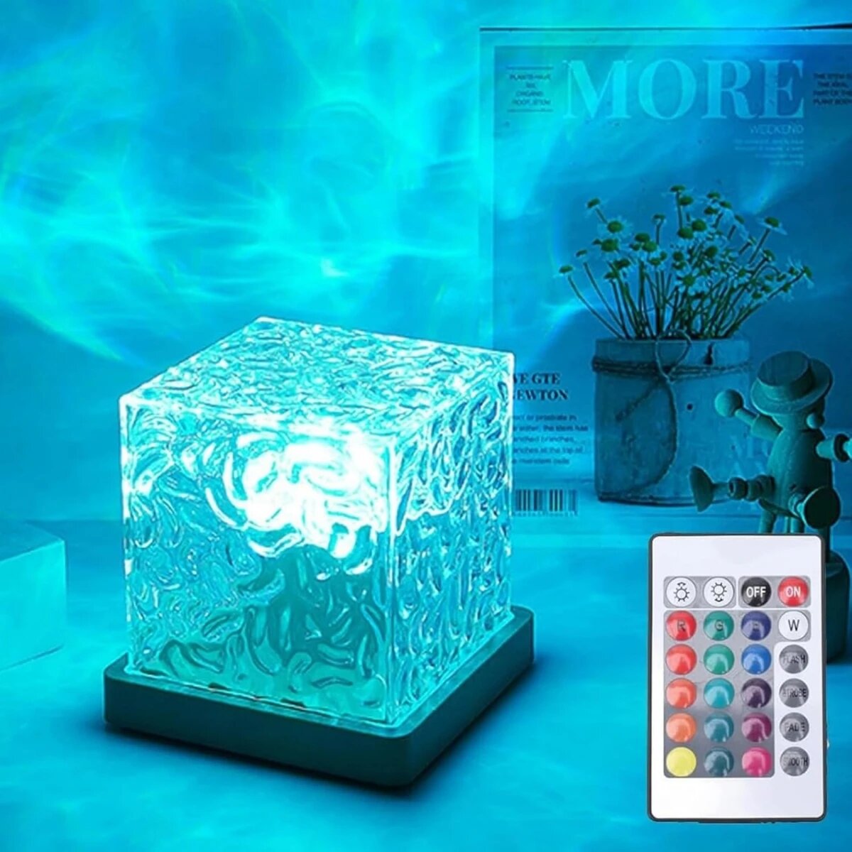 16-цветная Вращающаяся RGB-лампа Для Стола С Эффектом Пламени И Водяных Знаков, Динамическая, Подходит Для Всех Типов Помещений