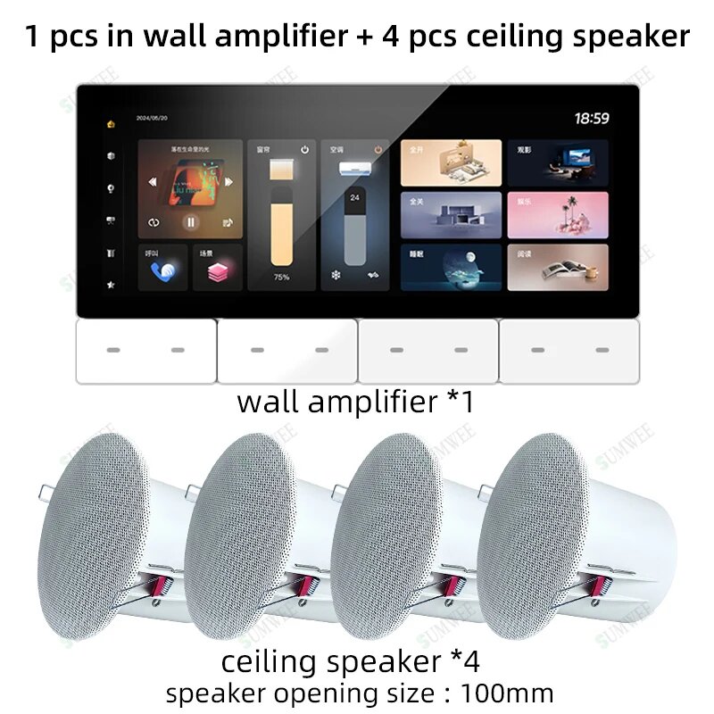 Настенный усилитель SUMWEE 6.2" с 4 потолочными динамиками, F5-3White