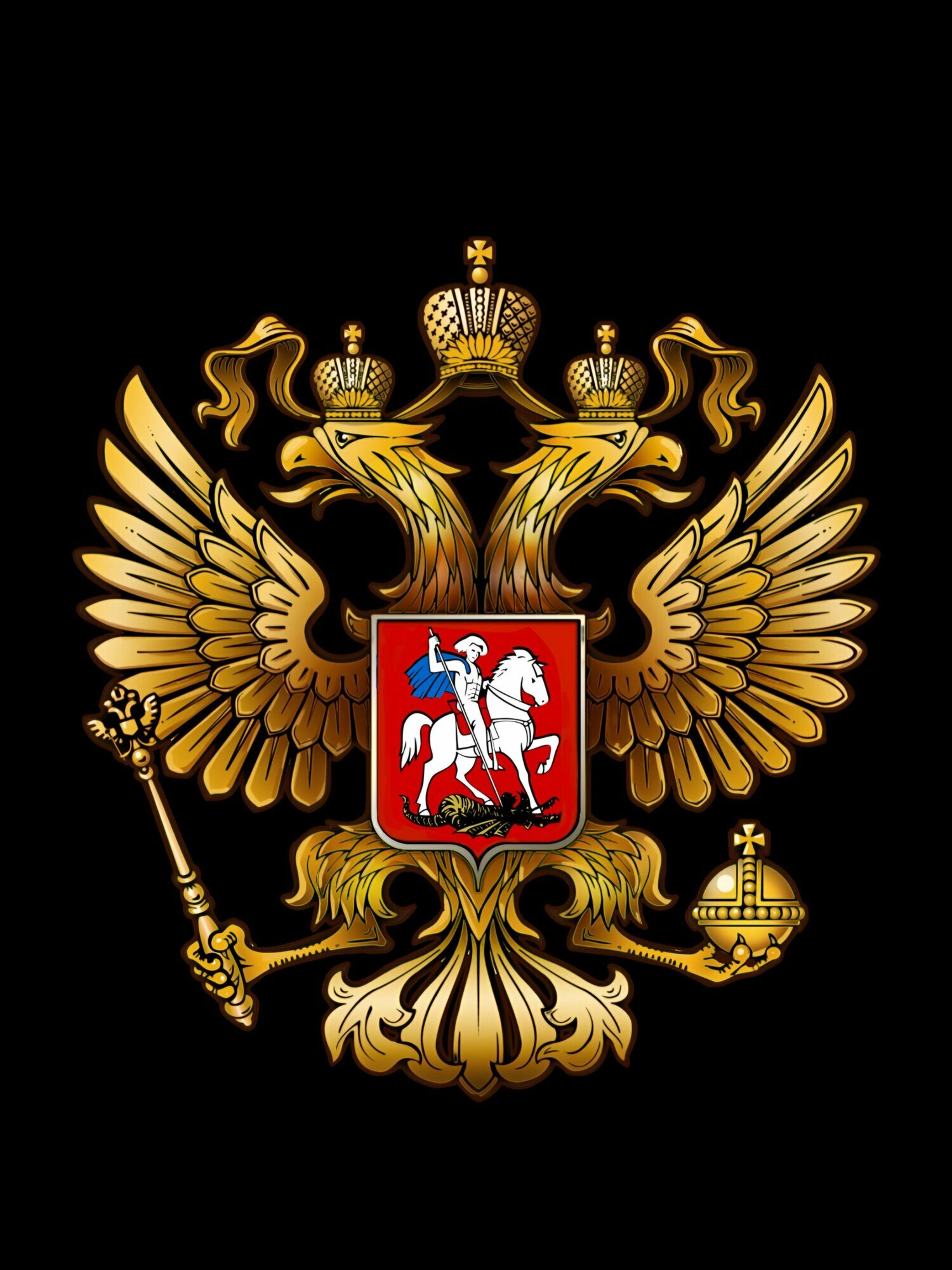 Шеврон на липучке Герб России черный 8х10 см