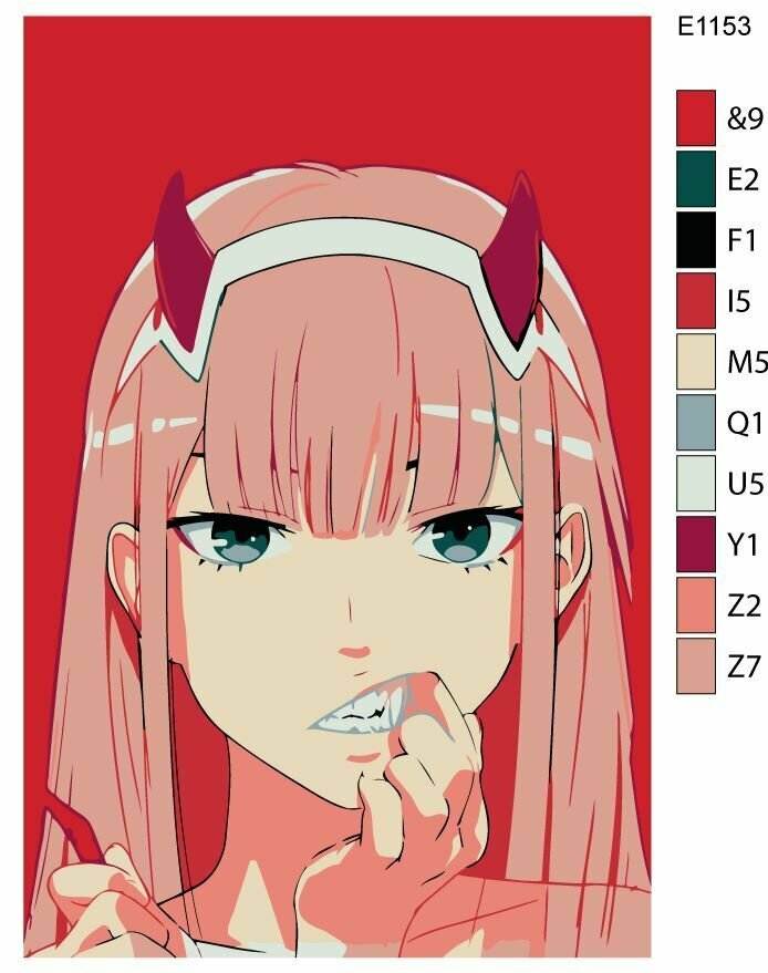 Детская картина по номерам E1153 "Аниме - Любимый во Франксе (Darling in the Franxx). Ноль два, код 002(Zero Two)". " 20x30