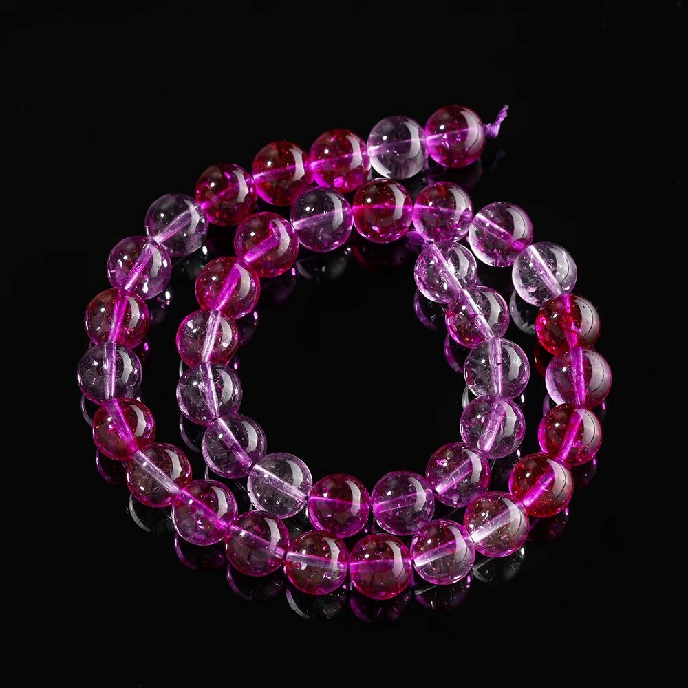 Бусины стеклянные фиолетово-розовые 10 мм, 39 шт.
