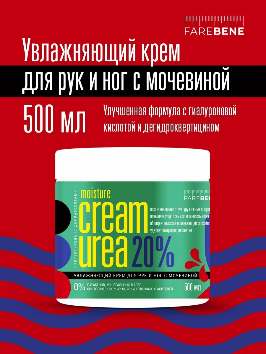 Увлажняющий крем для рук, ног и тела с мочевиной 20% и гиалуроновой кислотой, питательный и смягчающий, кератолик, от трещин и натоптышей, уход для стоп, 500 мл