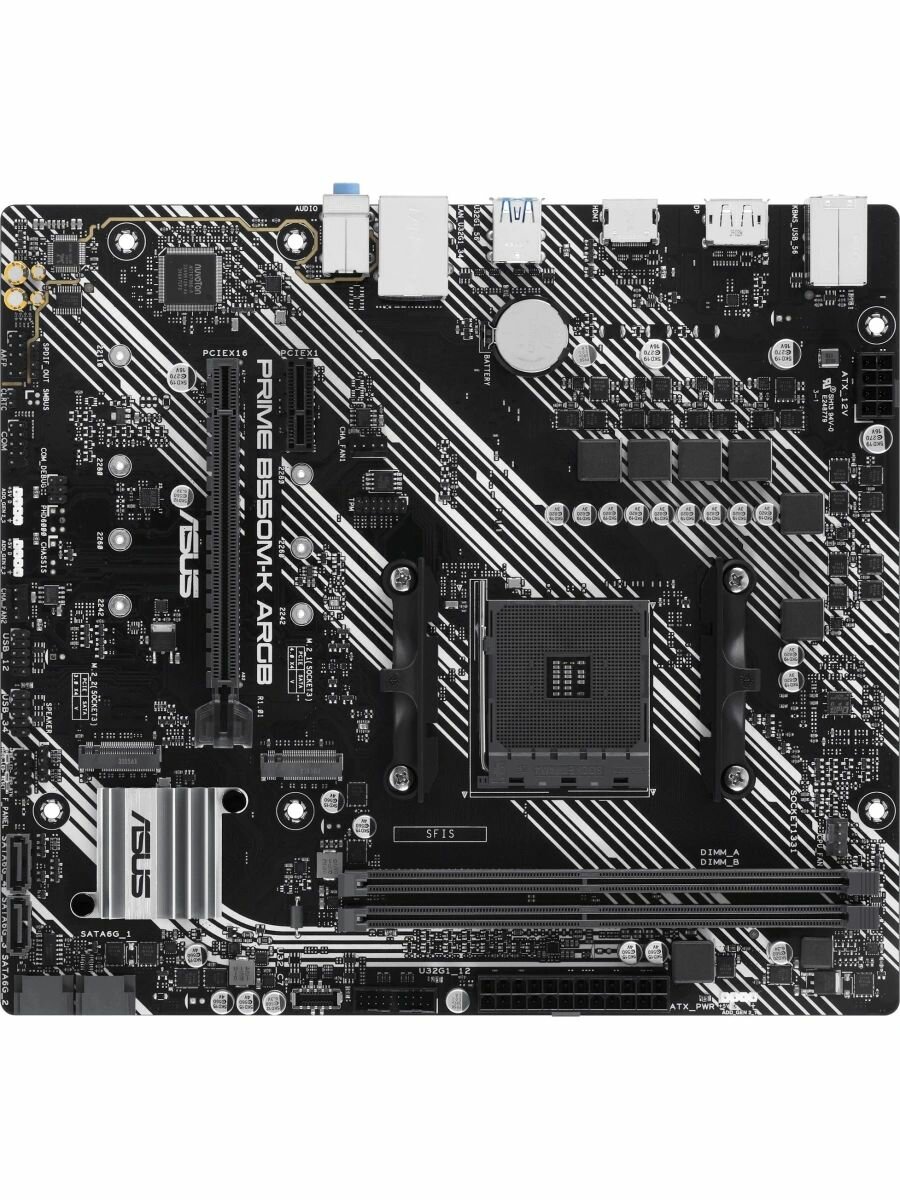 Материнская плата Asus PRIME B550M-K ARGB Soc-AM4 AMD B550 2xDDR4 mATX AC 97 8ch(7.1) GbLAN RAID+HDMI+DP