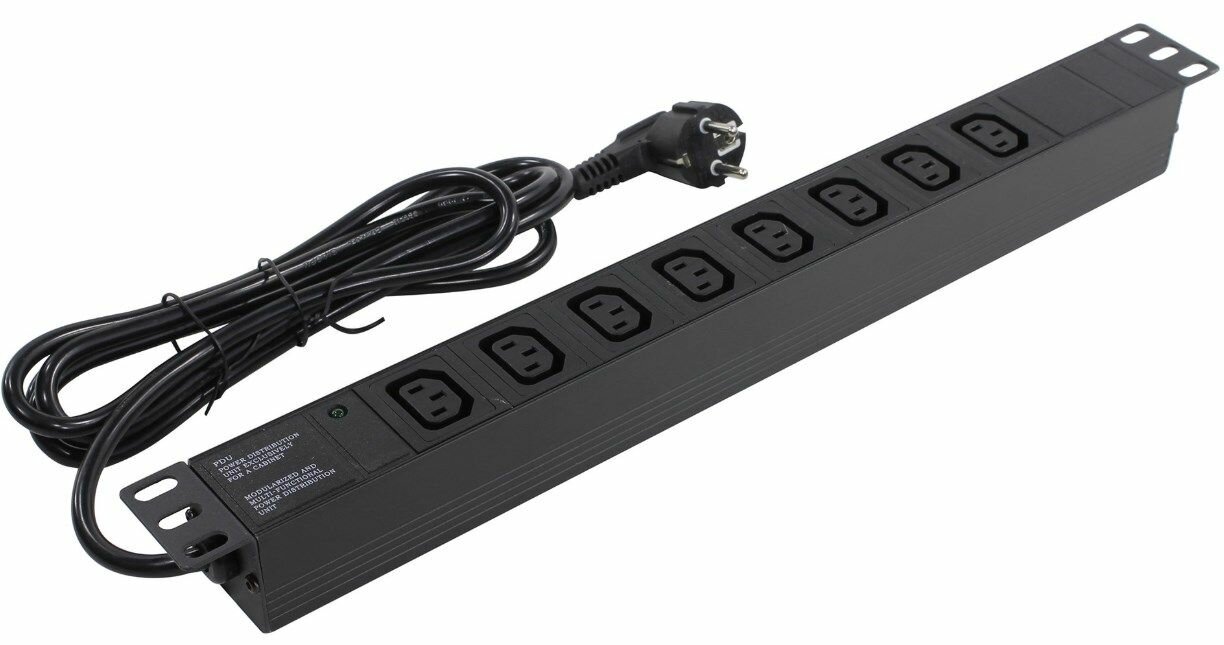 Exegate EX280855RUS Блок розеток ExeGate ServerPro PDU-19H809 Al-8C13-EU2.5, 19",1U, алюм, 8 IEC 320 C13, евровилка, 2.5м