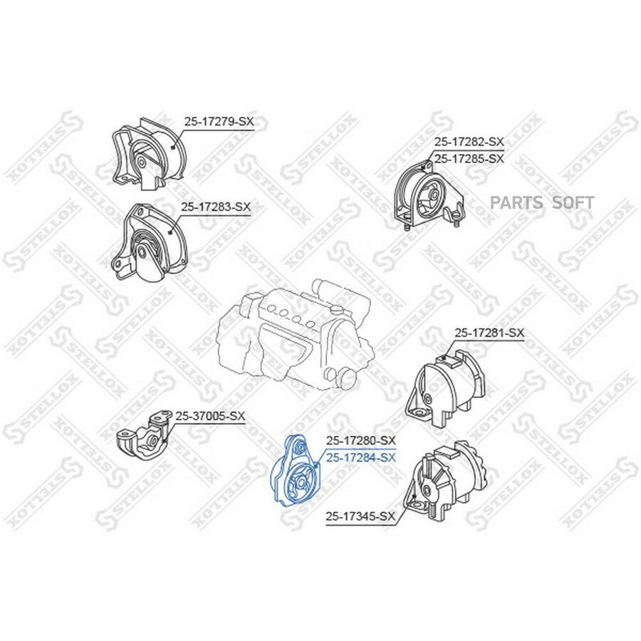 Подушка двигателя передняя левая Honda Hr-V GH1/GH2/GH3/GH4 1998-2005 от официального дистрибьютора, STELLOX, артикул 2517284SX