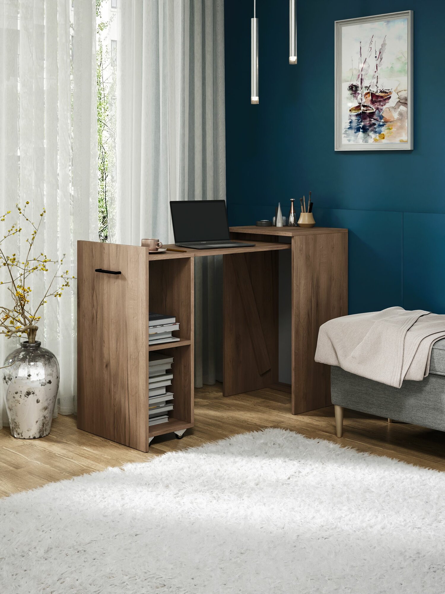 Стол складной Витто-9300 дуб крафт табак, с полками