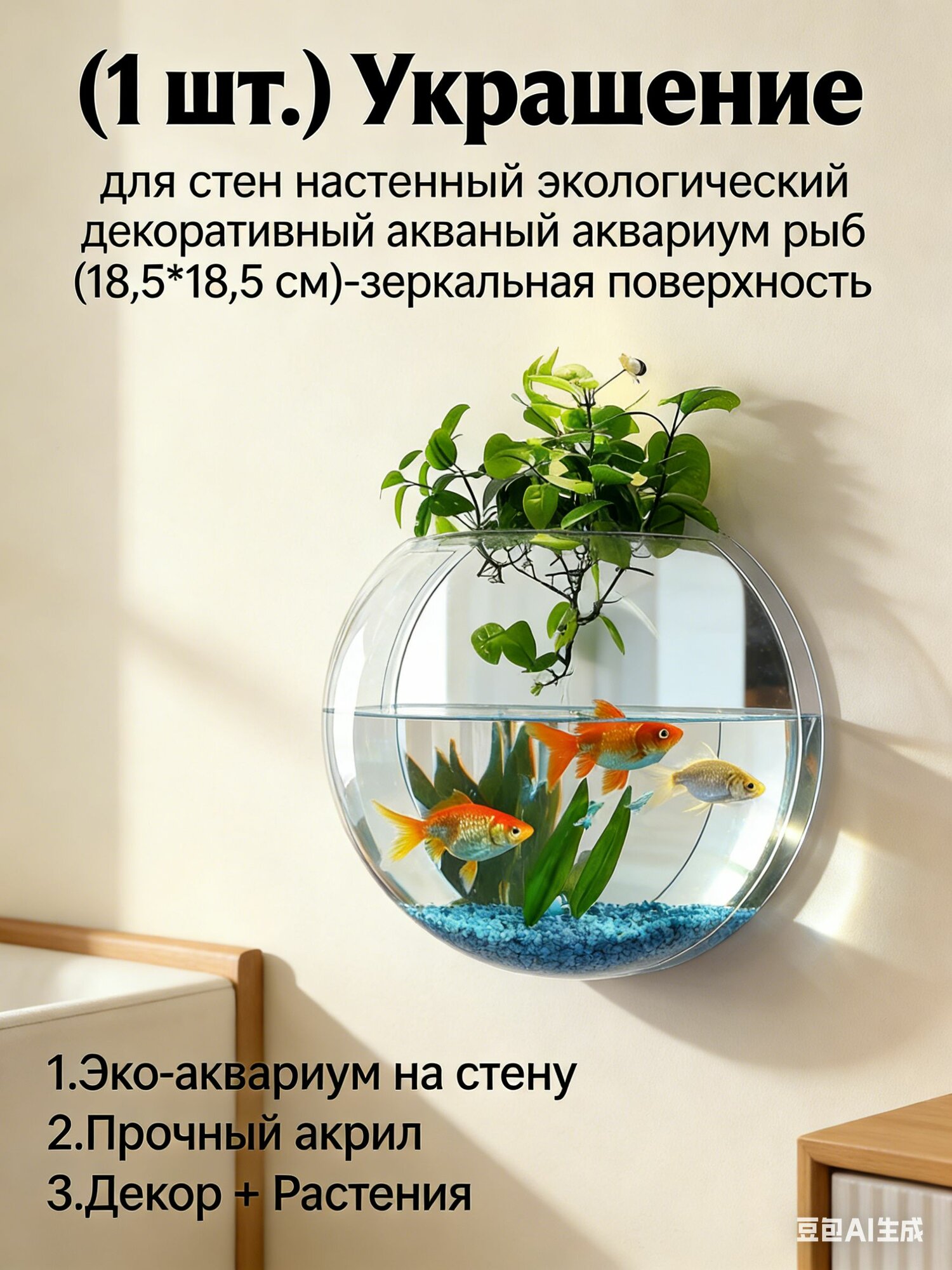 Креативный настенный подвесной аквариум с золотыми рыбками 18,5*18,5 см