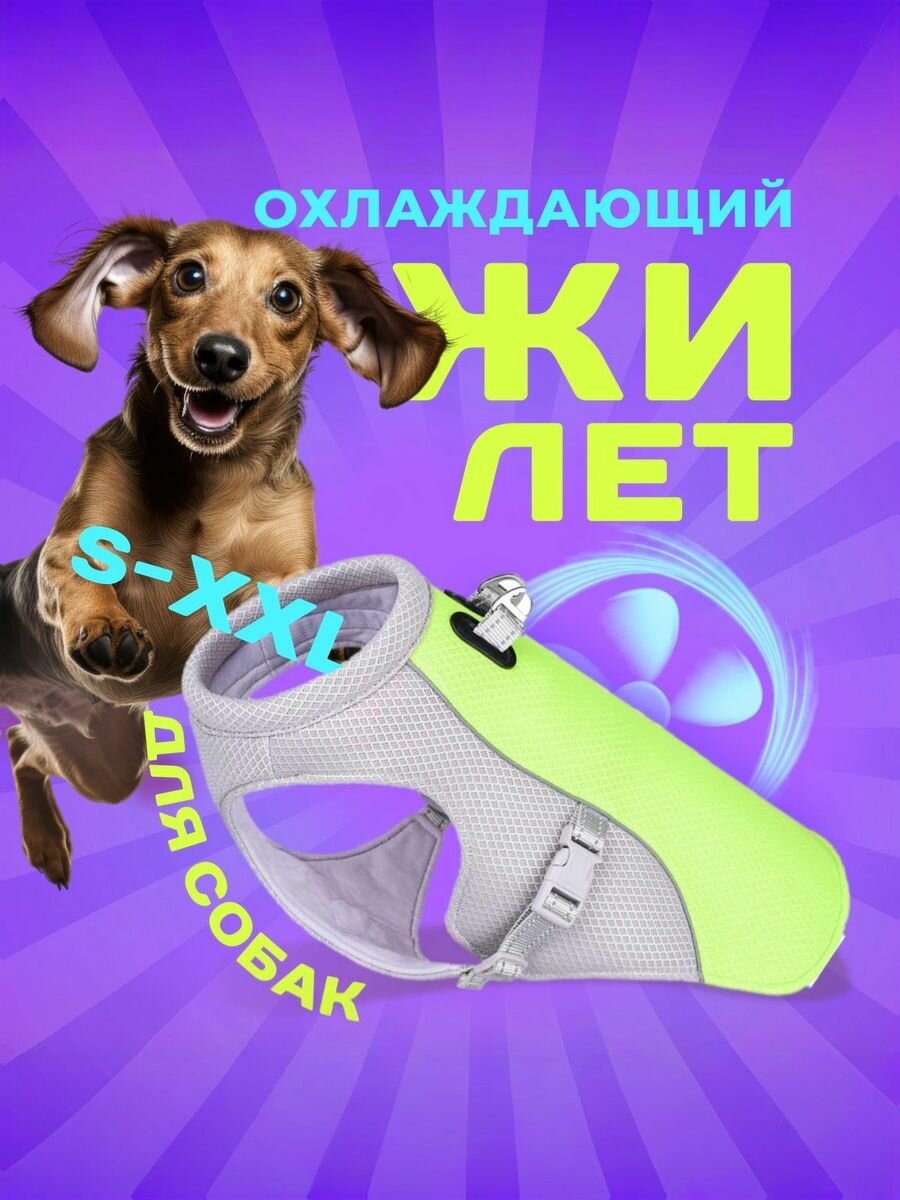 Жилет для собаки охлаждающий с защитой от солнца. Одежда для собак, шлейка. Защитный аксессуар для прогулок