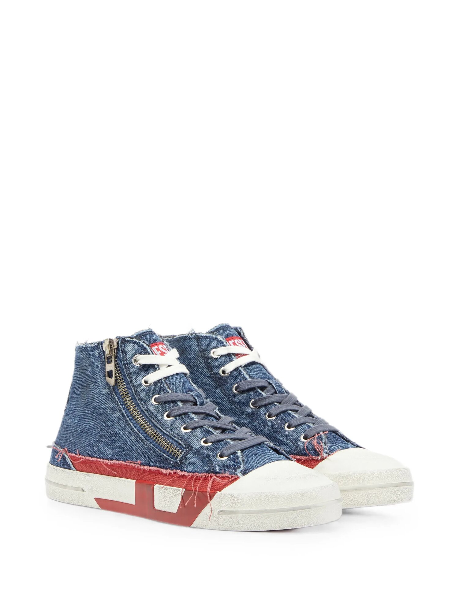 Кроссовки DIESEL Frayed denim high-top sneakers, размер 43 EU, blue — фото 1